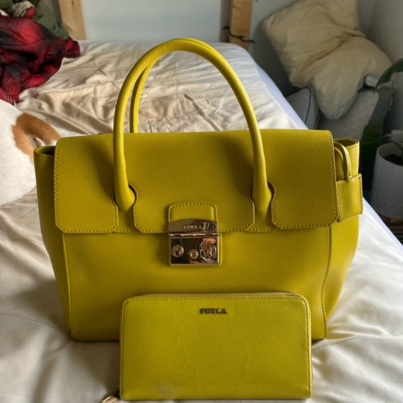 Bags | Chartreuse Furla Bag And Wallet | Poshmark
